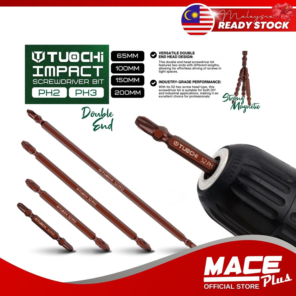 65mm - 200mm TUOCHI 1PCS Double Ended Impact Screwdriver Bit PH2 / PH3 Hex Shank Screw Opener ...