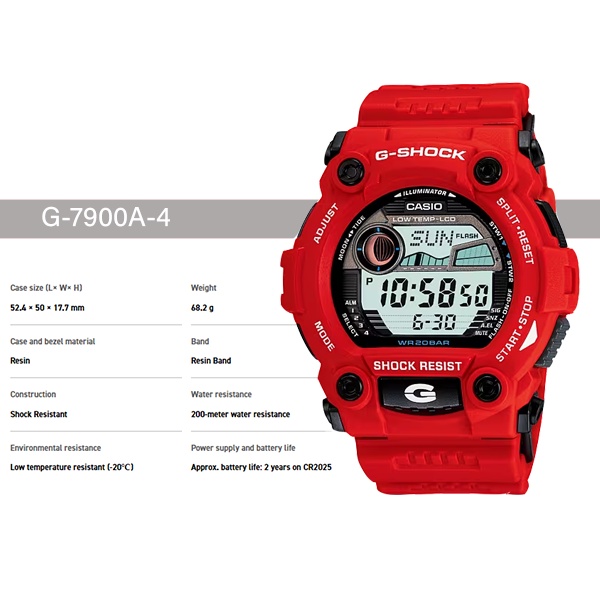 CASIO G-SHOCK G-7900 / G-7900A-4 / G-7900A-4 /G7900A4 / MATMOTO MERAH ...