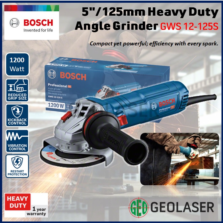 Bosch GWS 12-125S 5"/125mm Heavy Duty Angle Grinder with Vibration ...