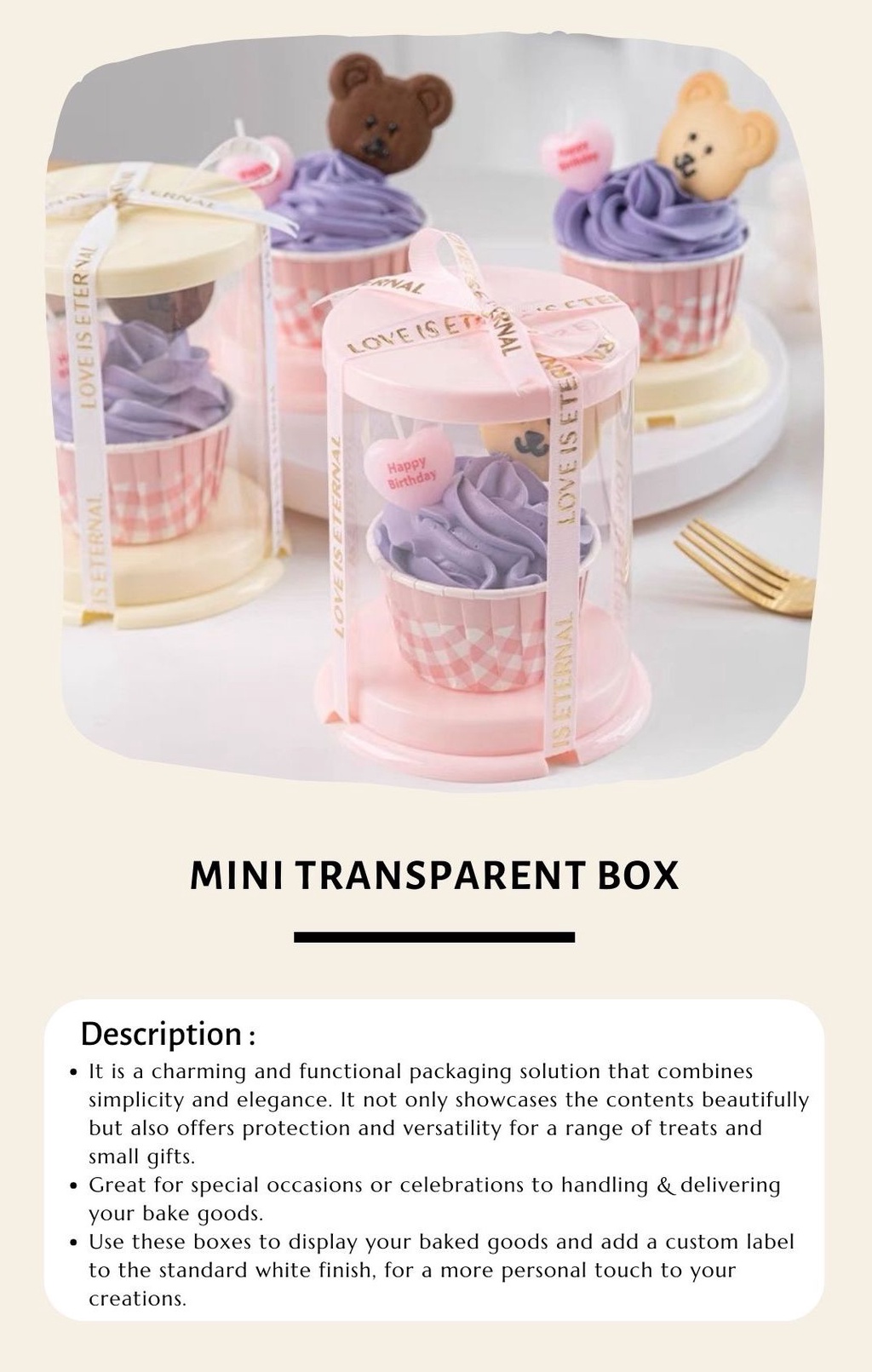 FS 4 Inch Mini Transparent Cake Box Cupcake Box Gift Box Mini Cake Box ...