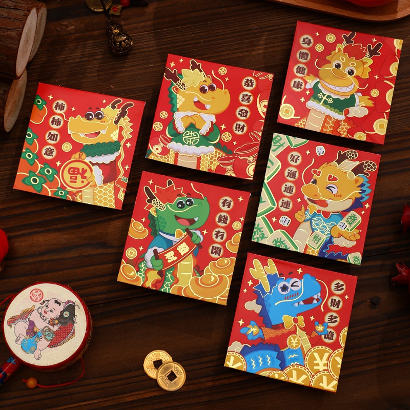 6pcs/pack 2024 Chinese New Year Red Envelope Cartoon Dragon Red Packet ...