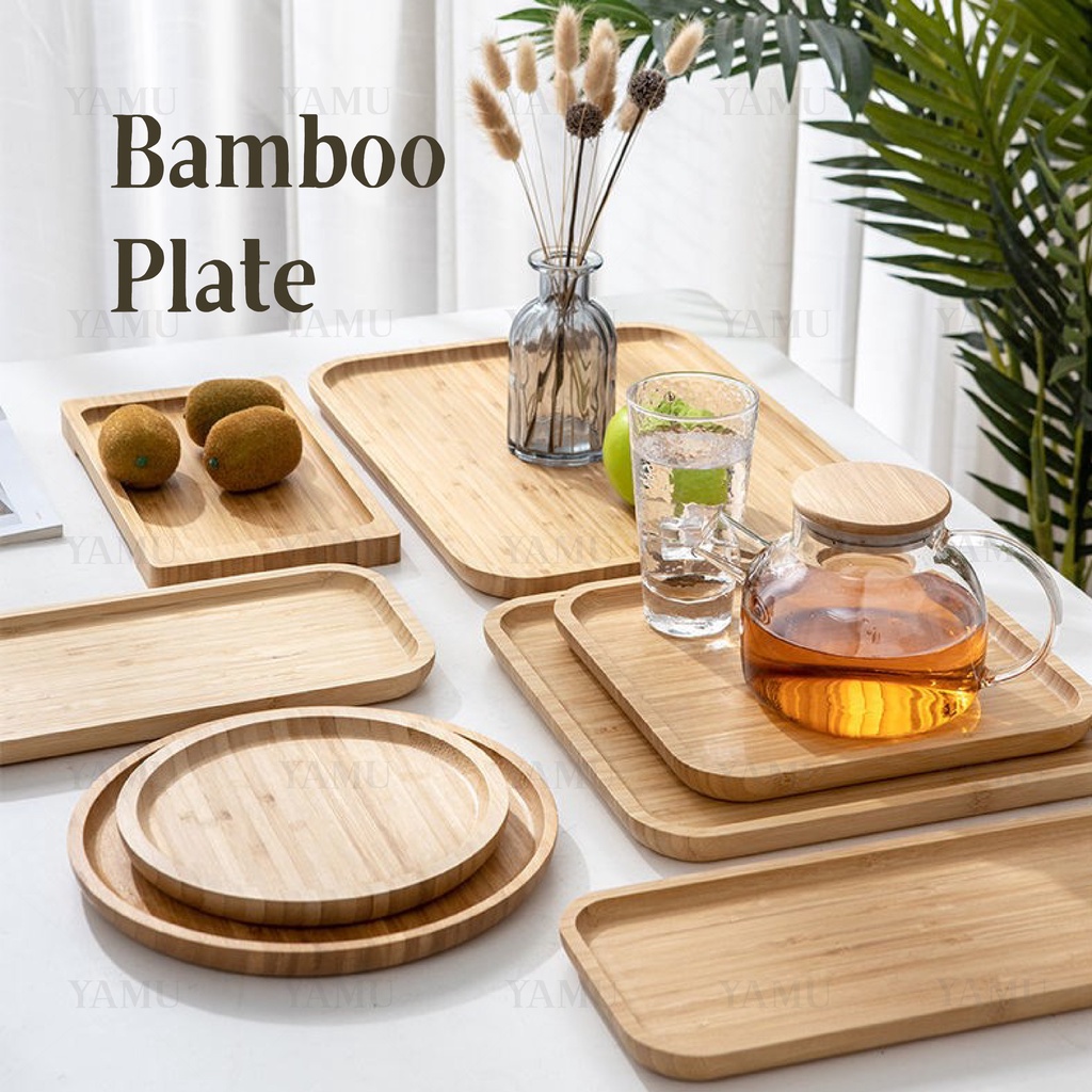 YAMU Pinggan Kayu Wooden Plate Bamboo Tray Bamboo Plate Picnic Plate ...
