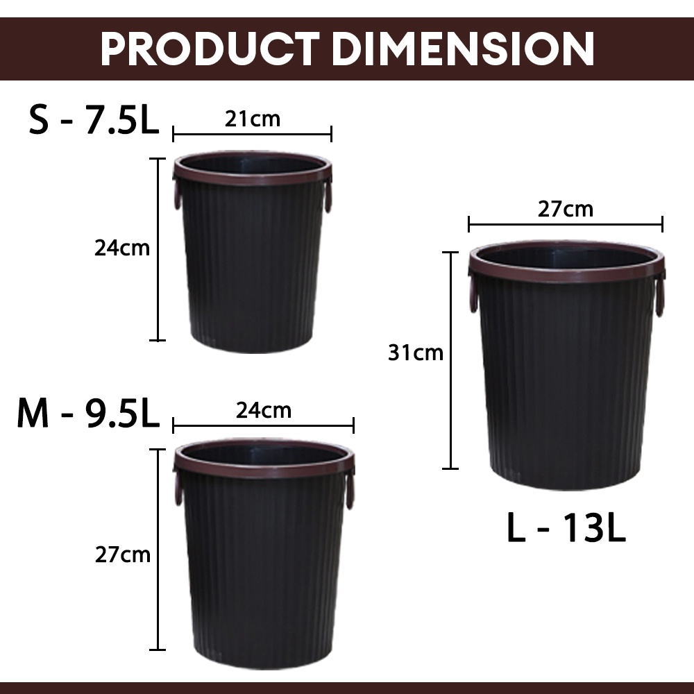 [3 Sizes] Worthbuy Dustbin Handheld Garbage Bin Tong Sampah Tong Sisa Round Rubbish Bin Waste ...