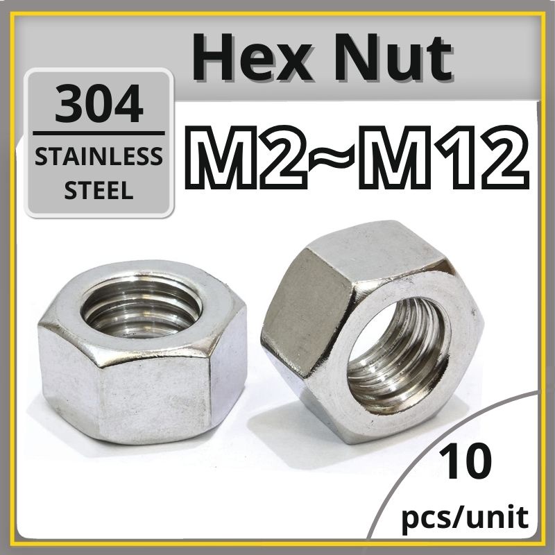 [10pcs] Hex Nut DIN934 | SUS 304 Stainless Steel Grade A2-70 | M2 M2.5 M3 M3.5 M4 M5 M6 M8 M10 ...