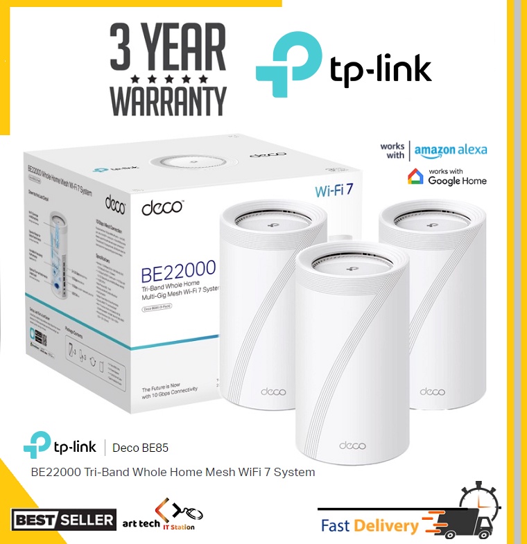 TP-LINK DECO BE85 BE22000 WIFI 7 TRI-BND MULTI GIGABIT MESH WIFI ROUTER ...