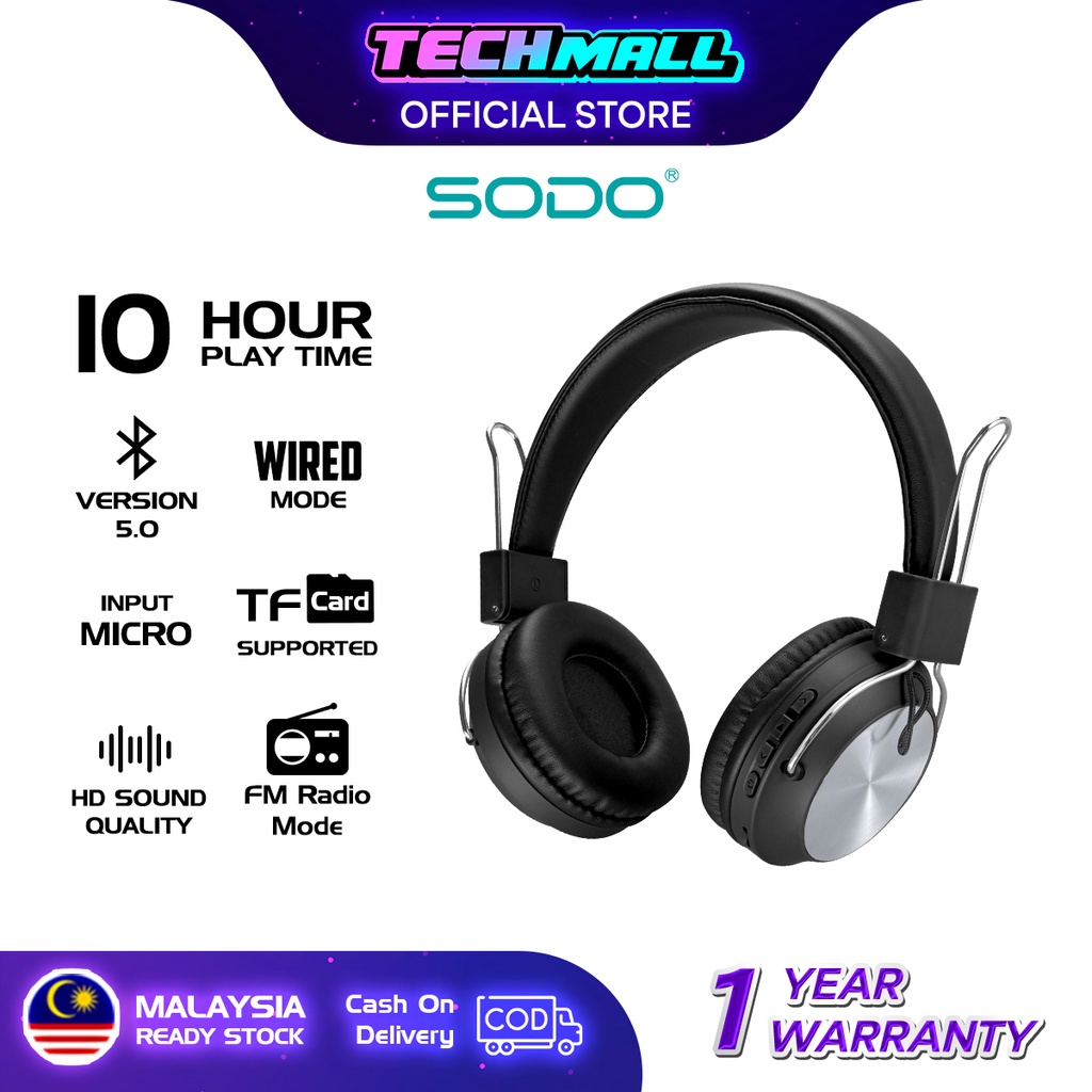 SODO Dual Mode Bluetooth V5.0 Wireless & 3.5mm Wired Stereo On-Ear ...