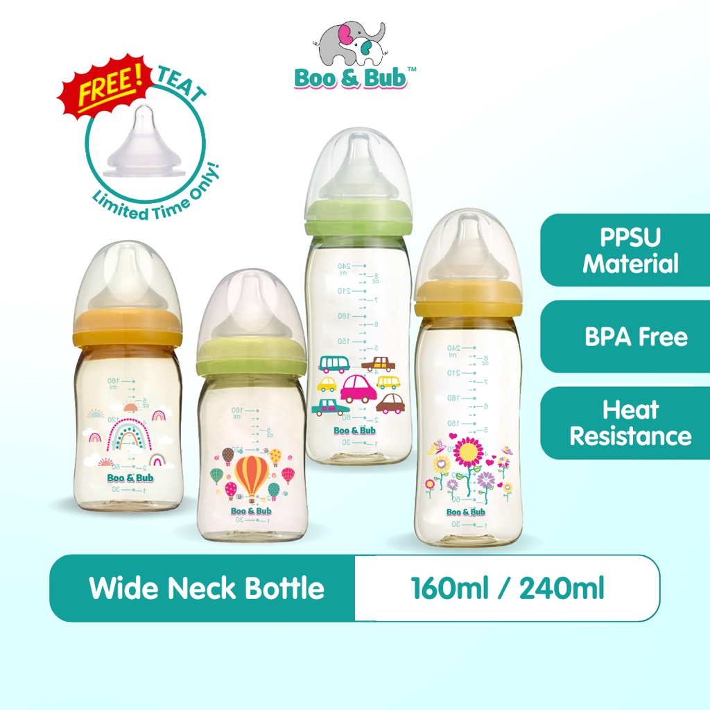 Boo&Bub 160ml/240ml PPSU Milk Feeding Bottle Wide Neck | Botol Susu BPA ...