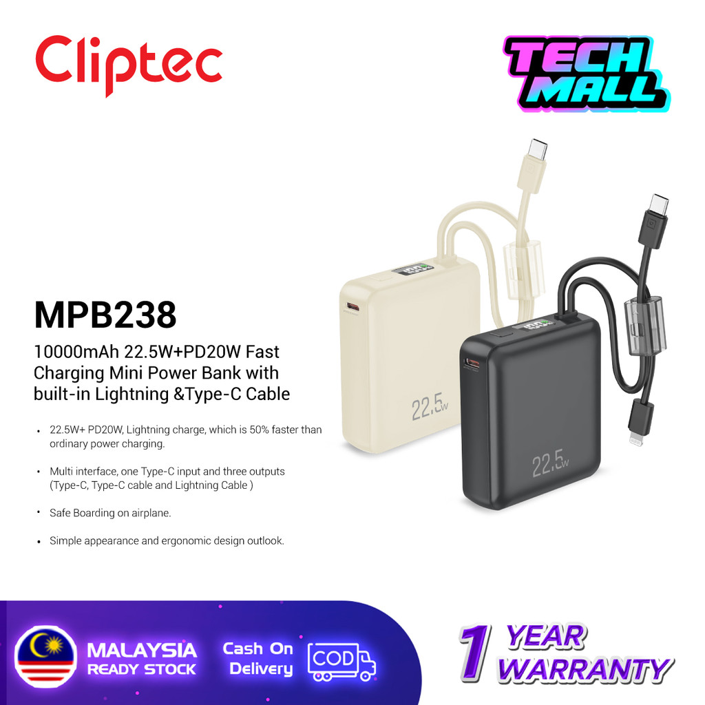 Cliptec MPB238 10000mAh 22.5W+PD20W Fast Charging Mini Power Bank with ...