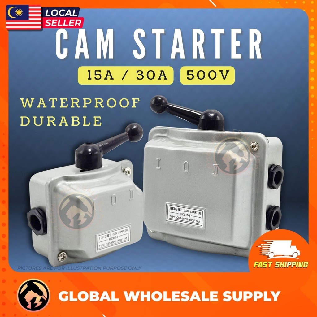 15A / 30A Cam Starter 500V Three-Pole & 2 Circuits Waterproof Cover ...