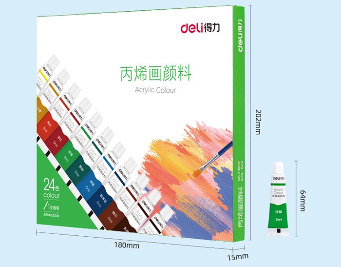 Deli Acrylic Paint 24 colors 5ml each Artist Acrylic Colour for Canvas ...