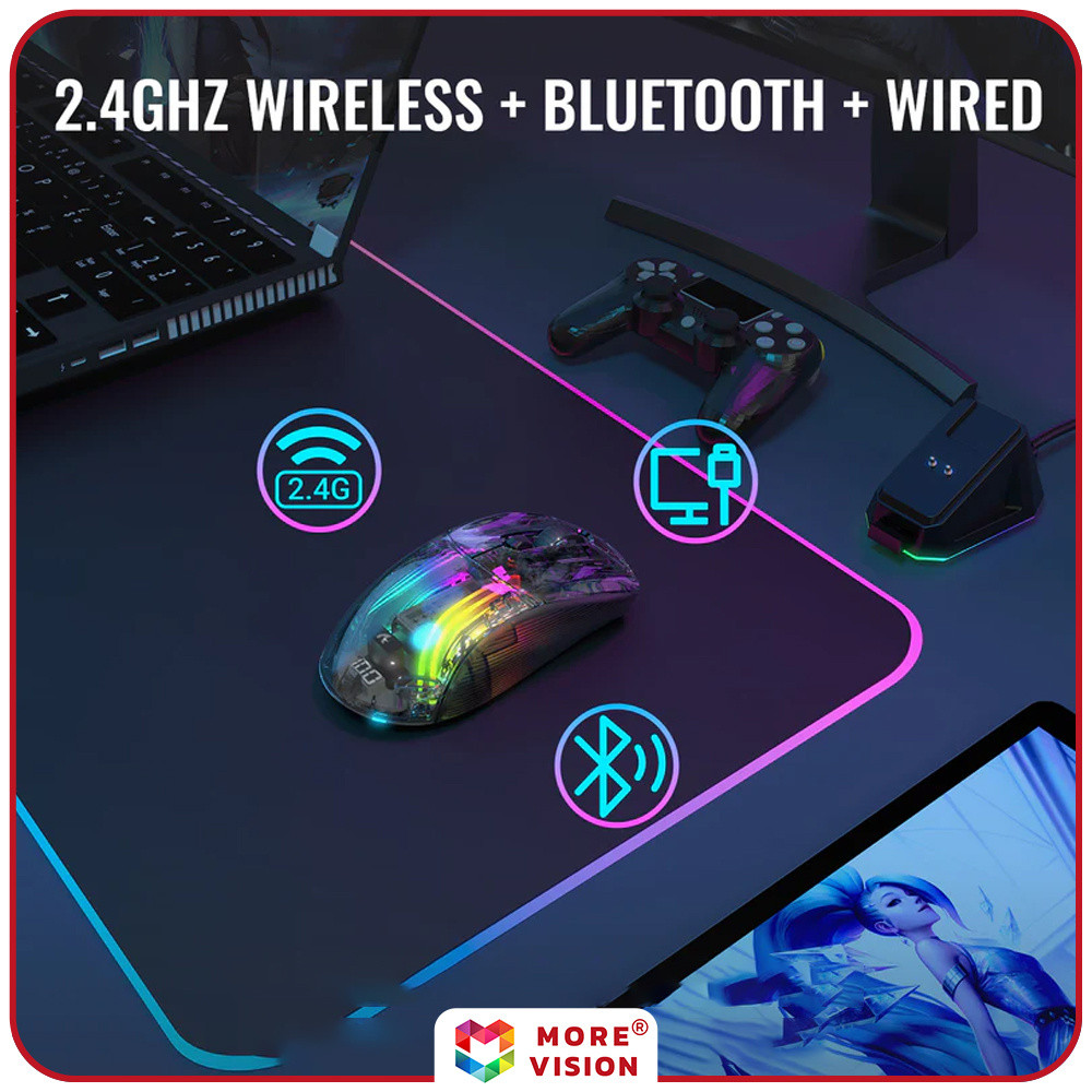 X2 Attack Shark Pro Mouse Wireless Charging Bluetooth Tri-Mode RGB ...