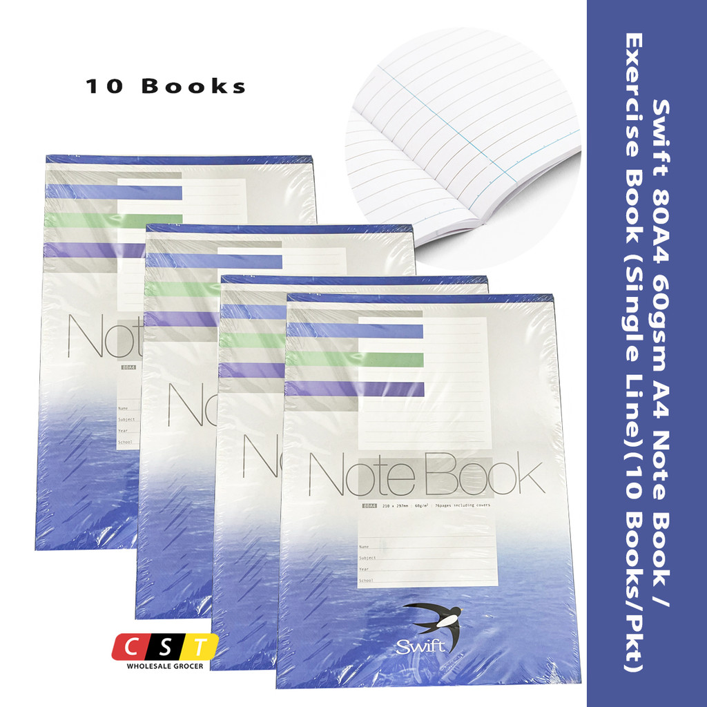 Swift 80A4 60gsm A4 Note Book / Exercise Book (Single Line)(10 Books ...