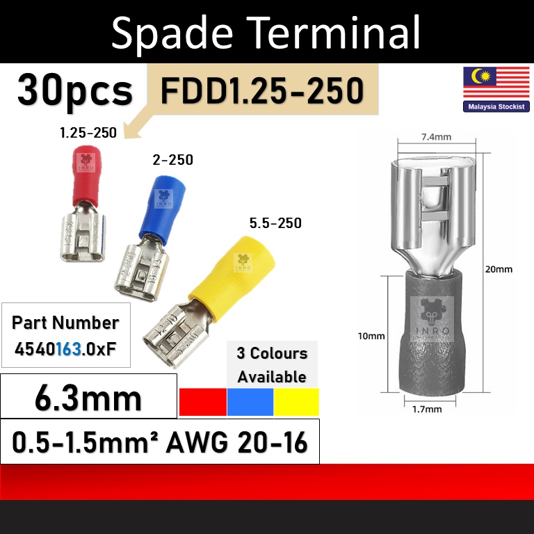 [30PCS] [6.3mm] FDD1.25-250 FDD2-250 FDD5.5-250 Spade Wire Crimp ...