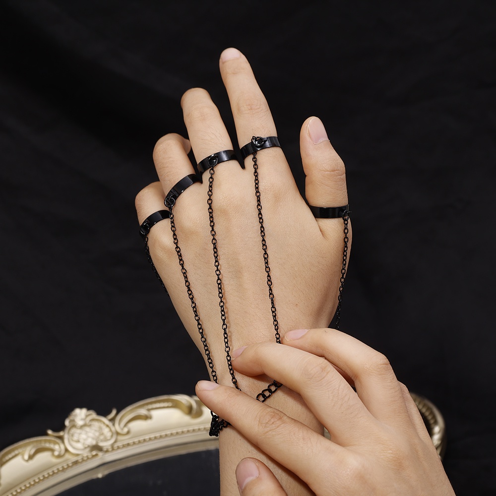 Charm Hip Hop Geometric Chain Open Rings Set Punk Style Fashion For ...