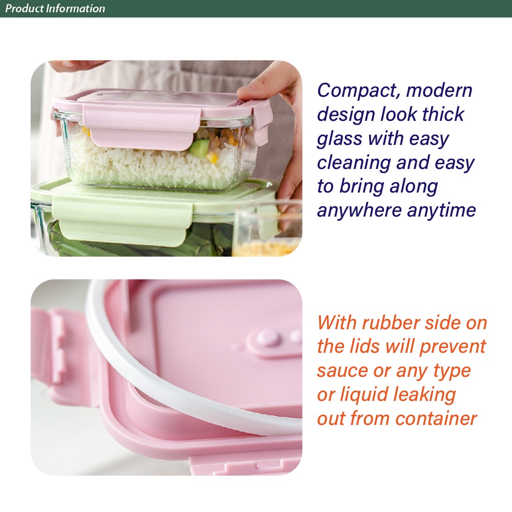 Borong365 Borosilicate Glass Lunch Box Bekas Makanan Kaca Bento ...