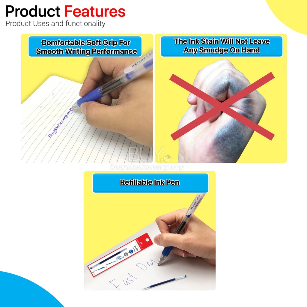 Faber Castell Pen Fast Gel Colour Fast Dry Ink 0.5 0.7 Black Blue ...