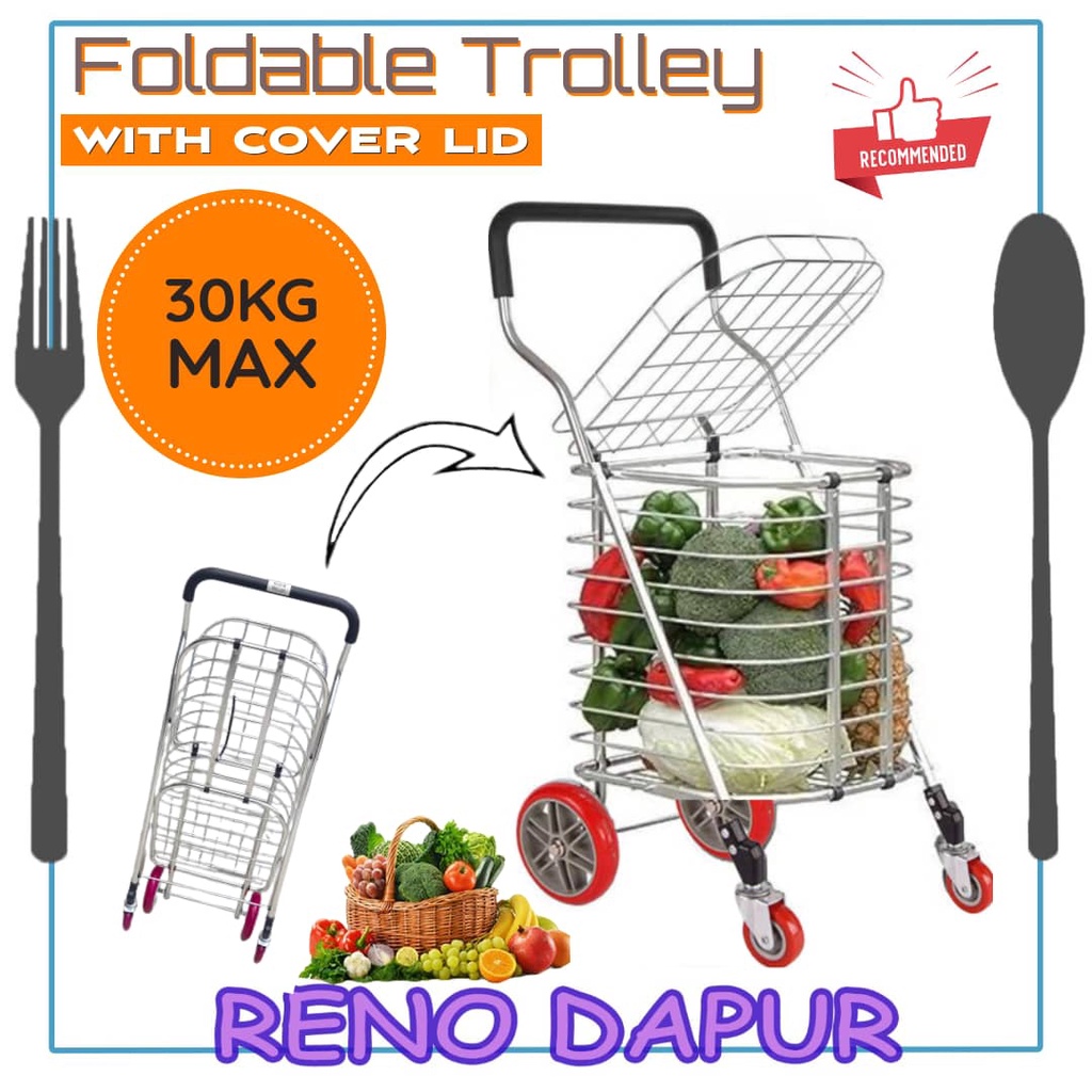 504 Shopping Cart Trolley with Lid Foldable Folding Grocery Cart Market ...