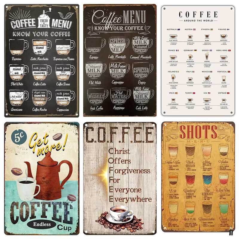Coffee Menu Know Your Coffee Tin Sign Wall Retro Metal Bar Pub Poster ...