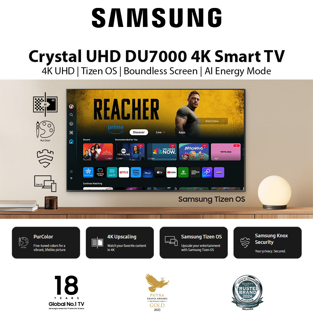 Samsung Smart TV DU7000 Crystal 4K UHD (43" | 50" | 55" | 65" inches) - PurColor | Smart Hub ...