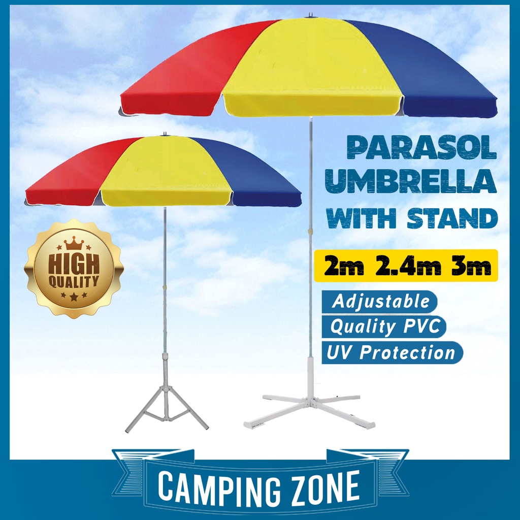 2M 2.4M 3M Rainbow Parasol Umbrella With Stand UV Protection Umbrella ...