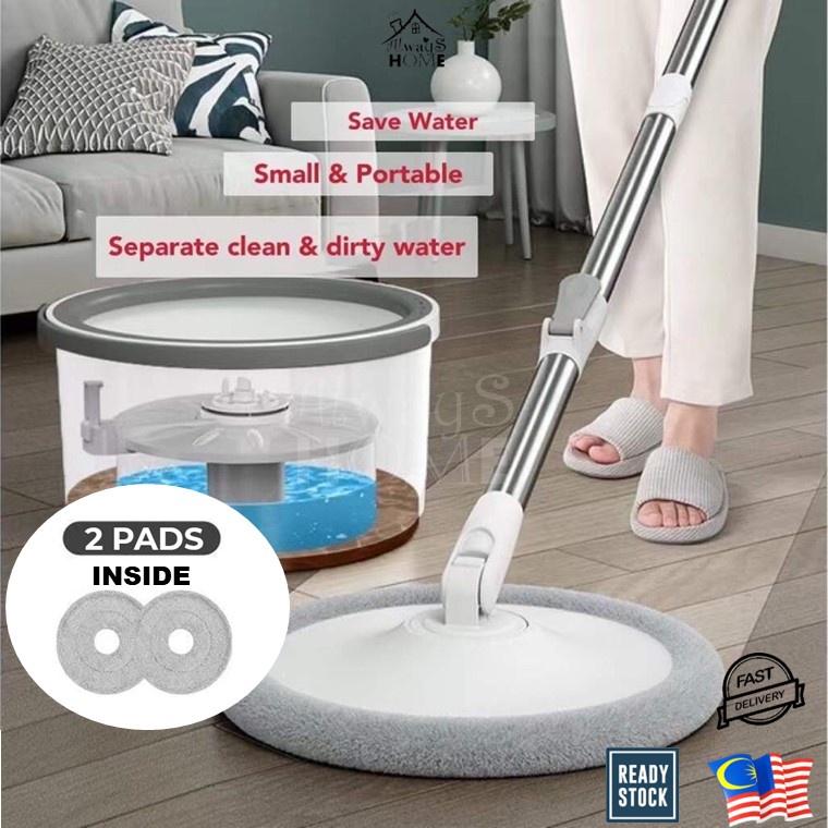 Spin Mop Round Head with Water Separated Mop Quick Dry Microfiber Cloth ...