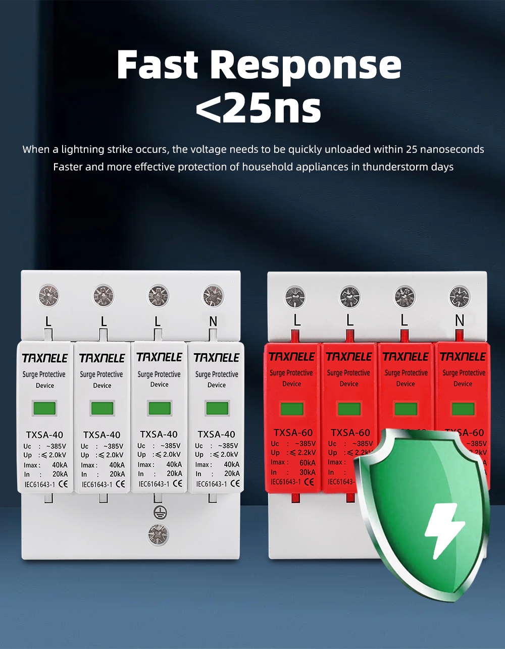 AC SPD 4P 385V 20KA 40KA 60KA House Lightning Surge Protector protection Protective Low-voltage ...