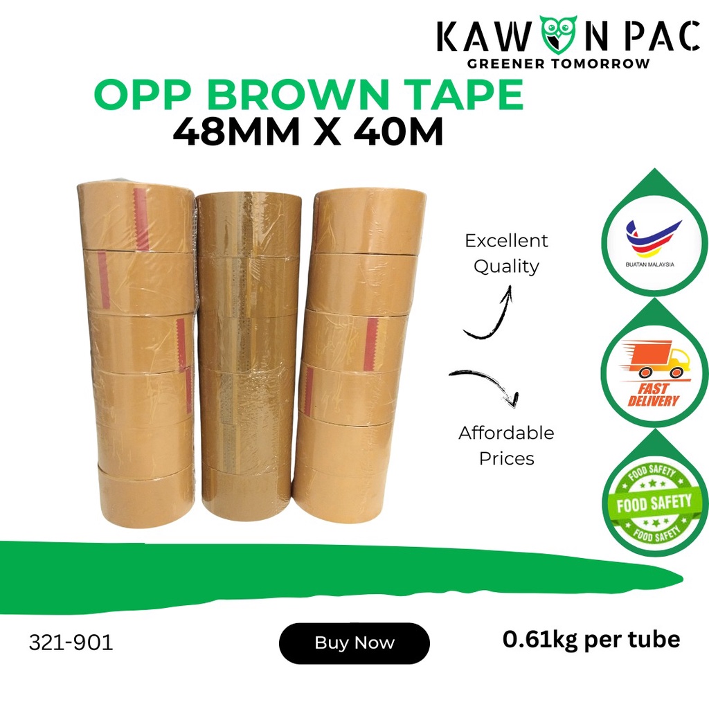 (6 rolls/TUBE) OPP Tape || 48mm x 40m || Brown || Packing Cellophane 胶纸 Cellotape Salotape Brown ...