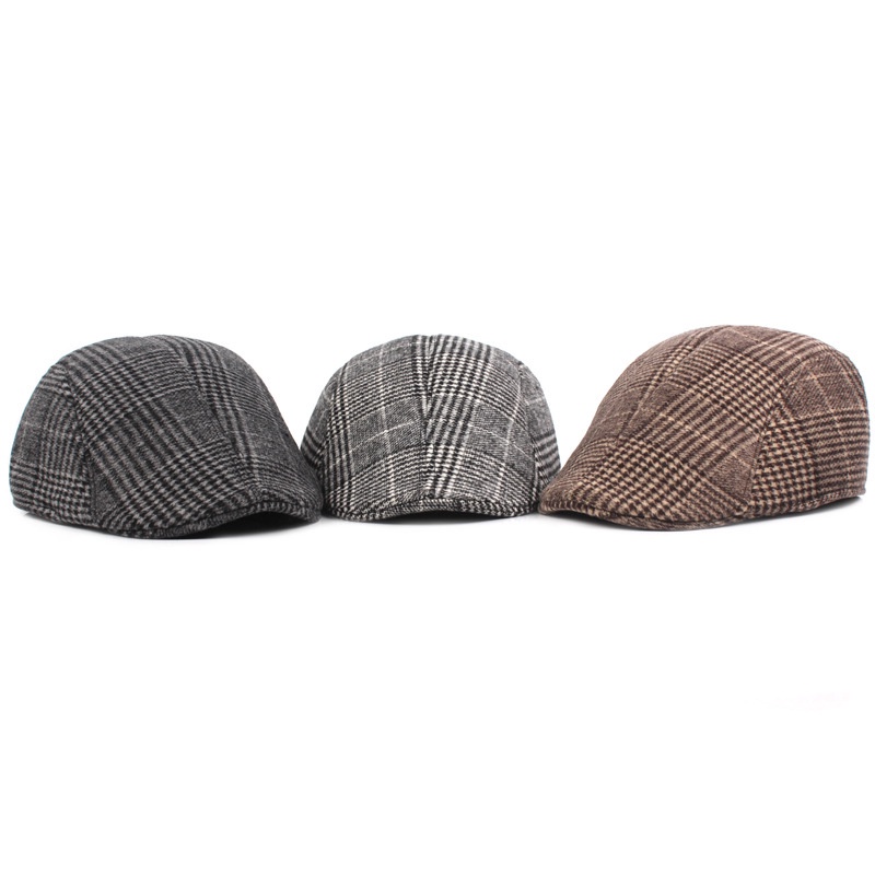 Men Cotton Plaid Berets Caps Middle-Aged Autumn Winter Hats Boina ...
