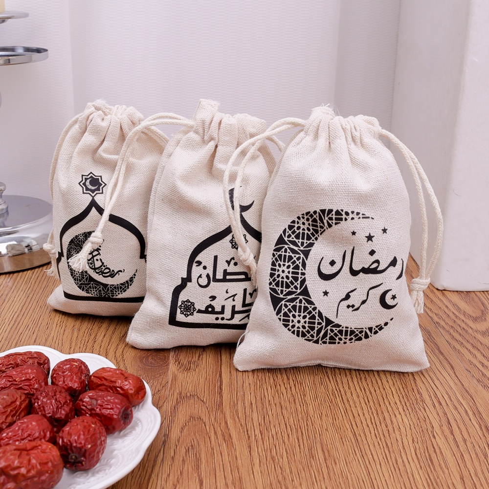 Eid Mubarak Kids Present Candy Storage Drawstring Bag Ramadan Moon Star ...