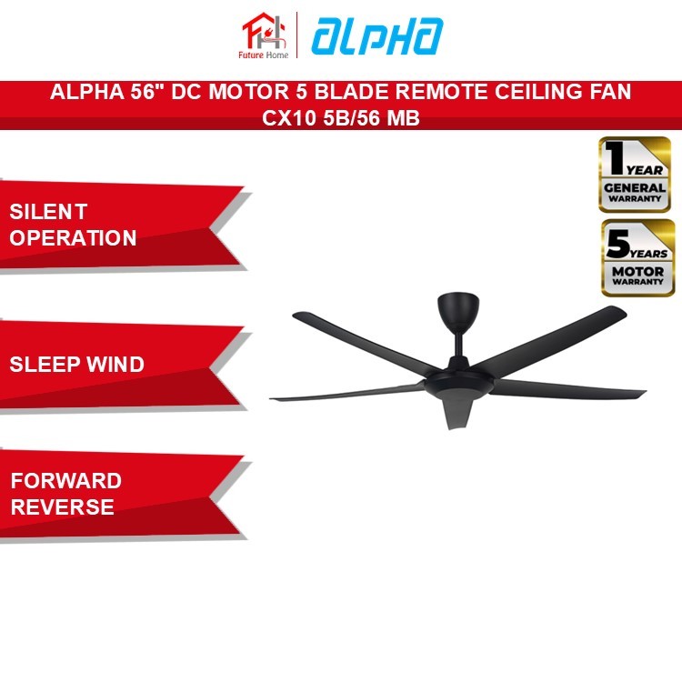 Alpha 56" DC Motor 5 Blade Remote Ceiling Fan CX10 5B/56 MB (Matt Black ...