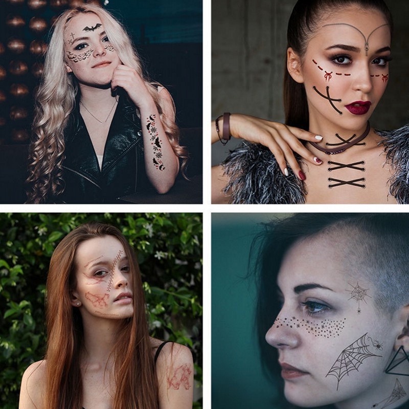 Halloween Spider Scar Special Effect Tattoo Stickers / Facial Patch For ...