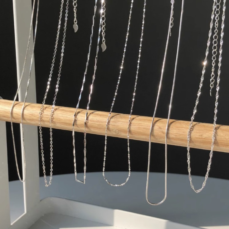 Roselife Sequins Link Fine Chain S925 Silver Plain Necklace for Women ...