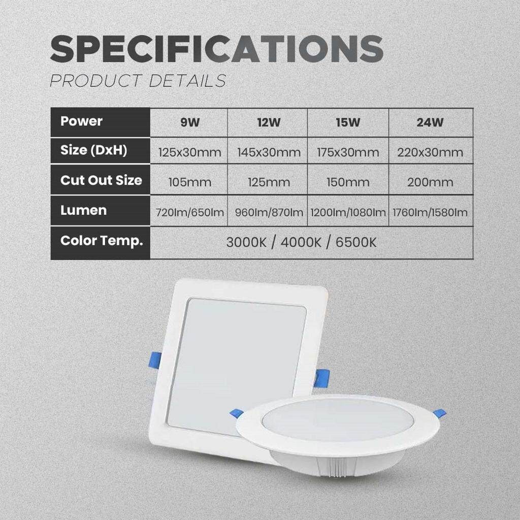 MEGAMAN 9W/12W/15W/24W 4″ 5″ 6″ 8″ LED DOWNLIGHT ROUND/SQUARE RECESSED ...