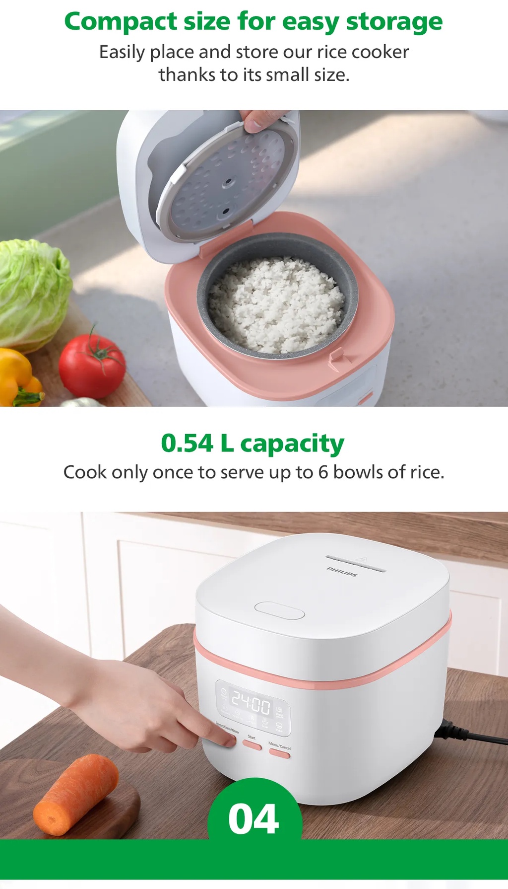 Philips 0.54 Liter Mini Rice Cooker HD3064/62 HD3064 | Shopee Malaysia