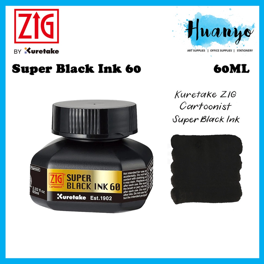Kuretake ZIG Super Black Ink 60 Pigment For Cartoonist Manga Comic 60ML | Shopee Malaysia
