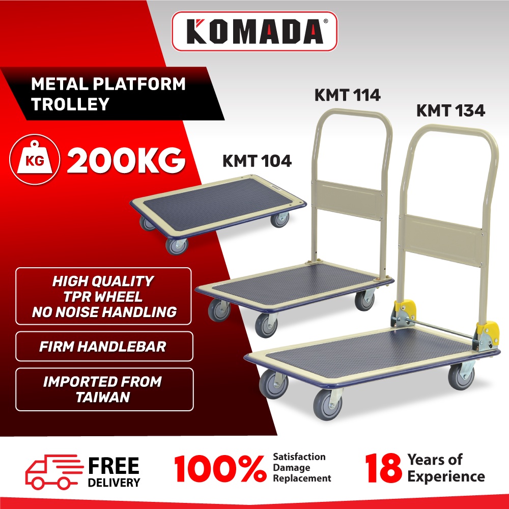KOMADA™ 200KG Foldable Handle Metal Platform Trolley Flatbed Trolley Heavy Duty Trolley Kereta ...