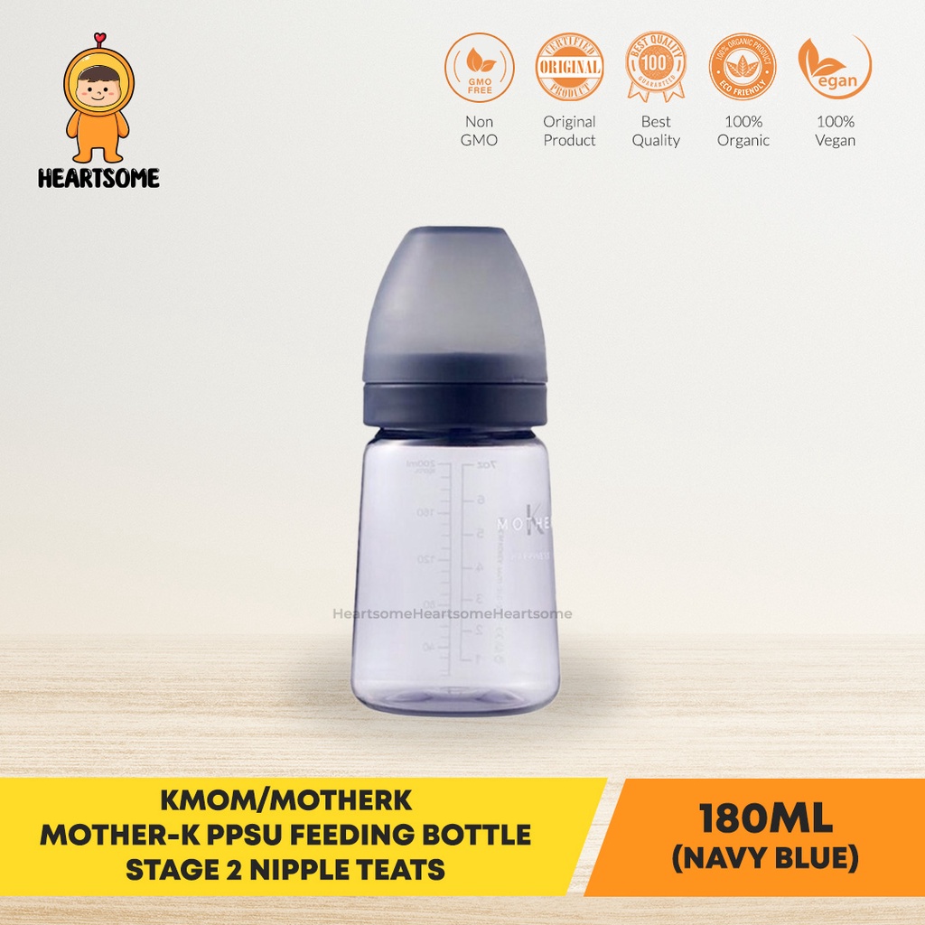 MOTHER-K PPSU FEEDING BOTTLE 180ML [NAVY BLUE][STAGE 2 NIPPLE TEATS][KMOM/MOTHER-K][PUREECIOUS ...