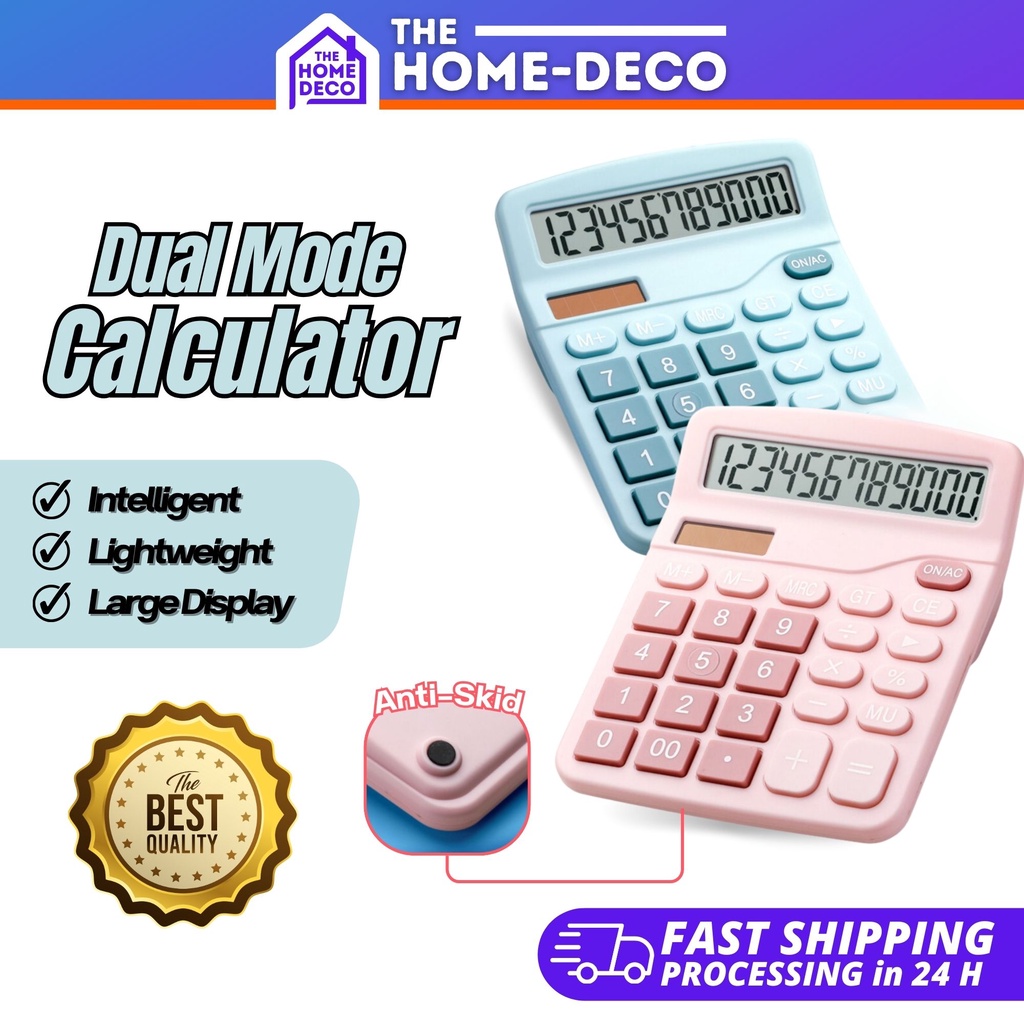 12 Digit Soft Button Dual Mode Calculator Two Way Power Battery Solar ...