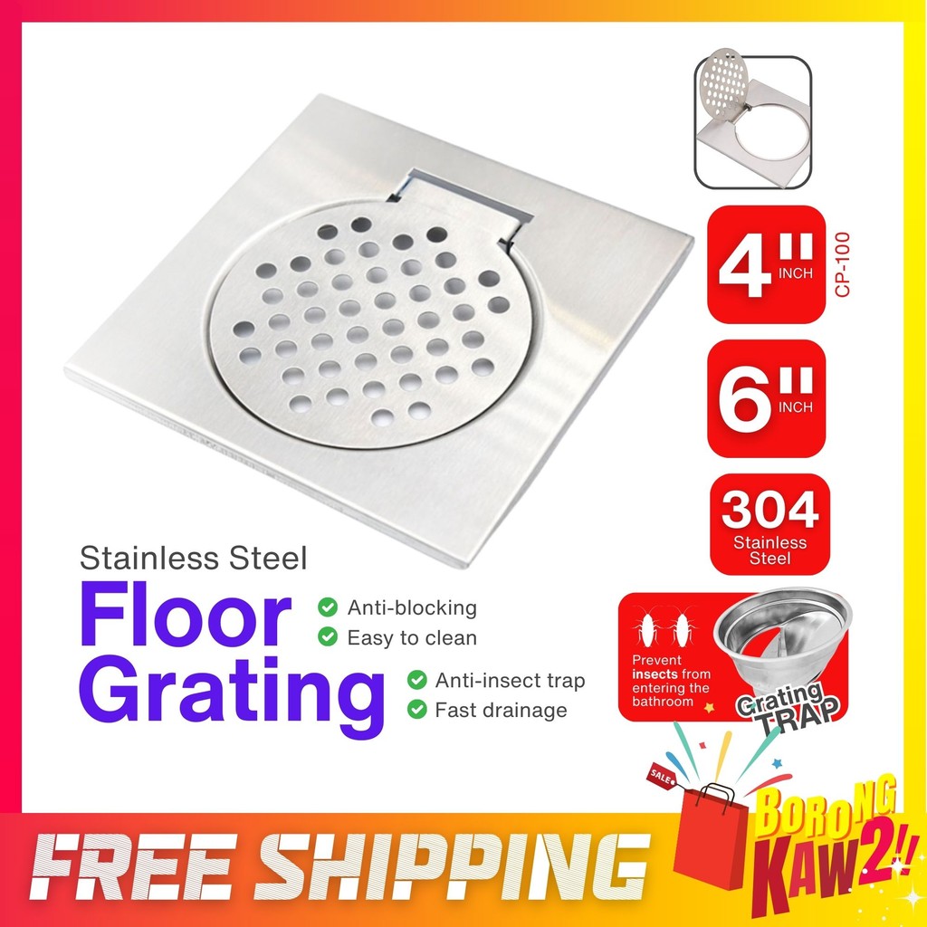 6 / 4 inch 150mm Stainless Steel Bathroom Floor Grating Floor Trap Grating Trap Drain Hair ...