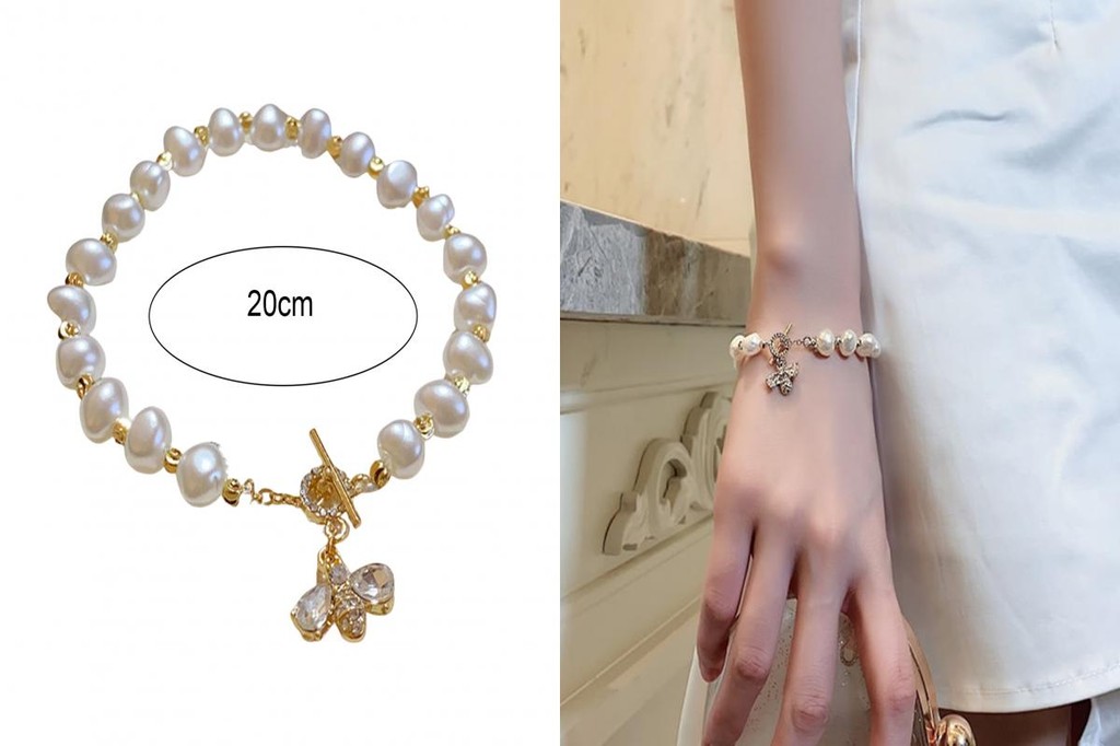 HAN_ Faux Pearl Bracelet Elegant Faux Pearl Rhinestone Bracelet for ...