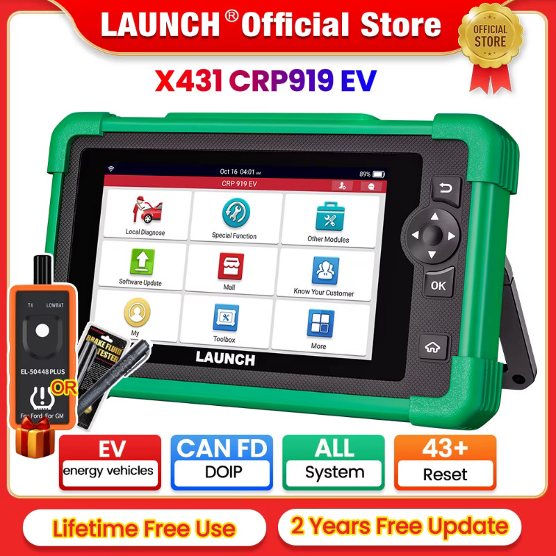 LAUNCH X431 CRP919 EV Electric Car Diagnostic Tools CAN FD DOIP OBD OBD2 Scanner All System 43 ...