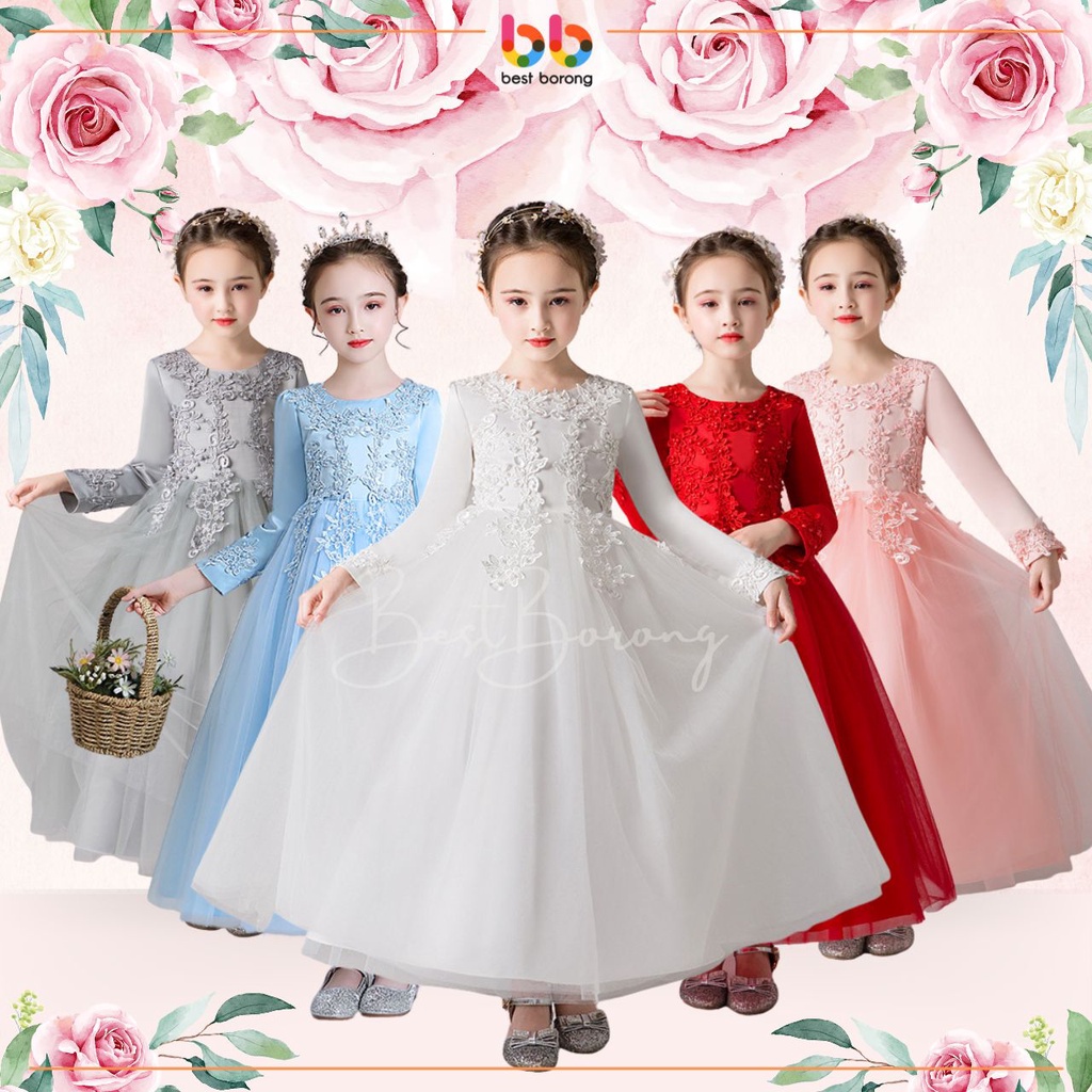 Princess Lace Dress Long Sleeves For Wedding Birthday Party Flower Girl ...