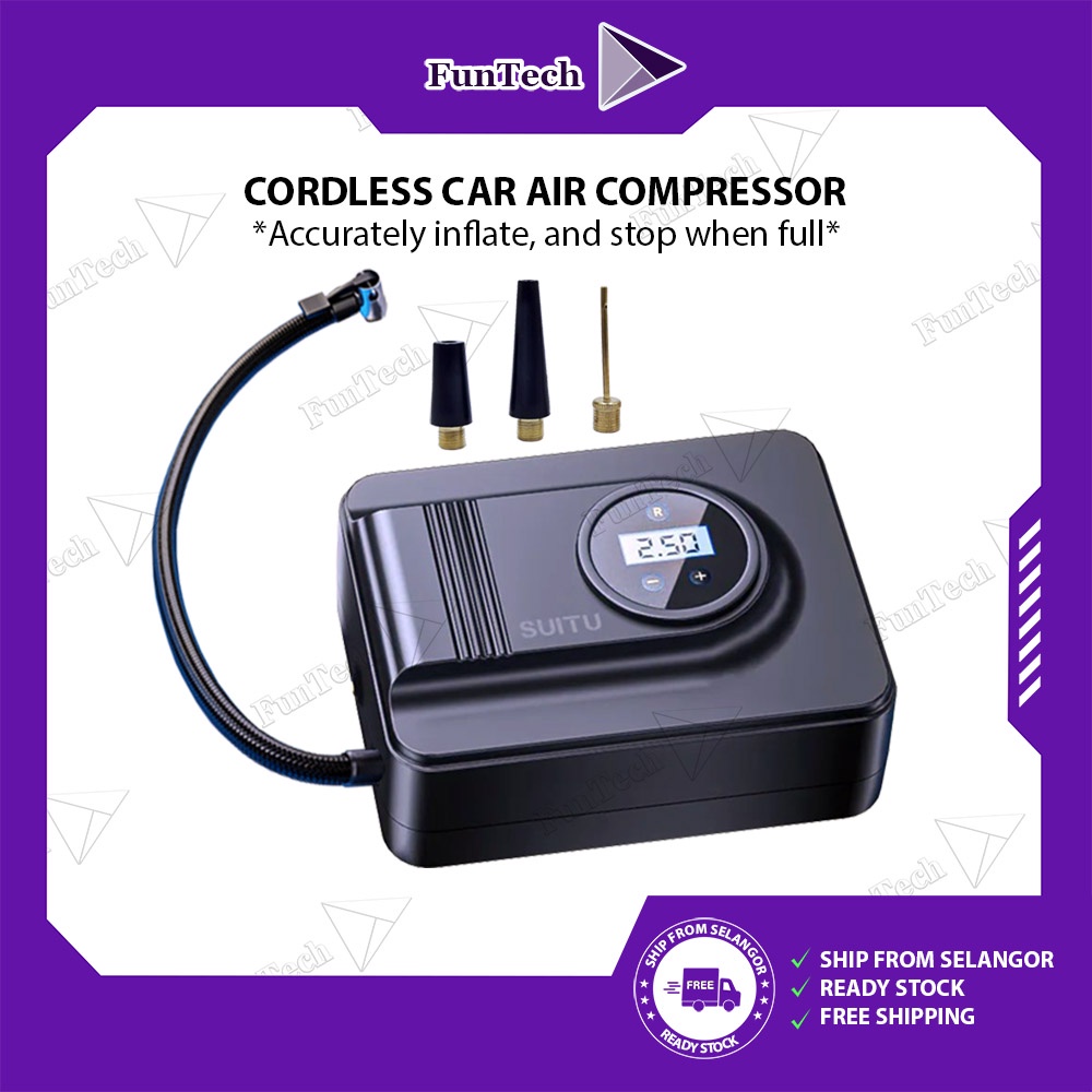 FunTech Cordless Car Air Pump Tyre Inflator Portable Pump Tayar Kereta ...