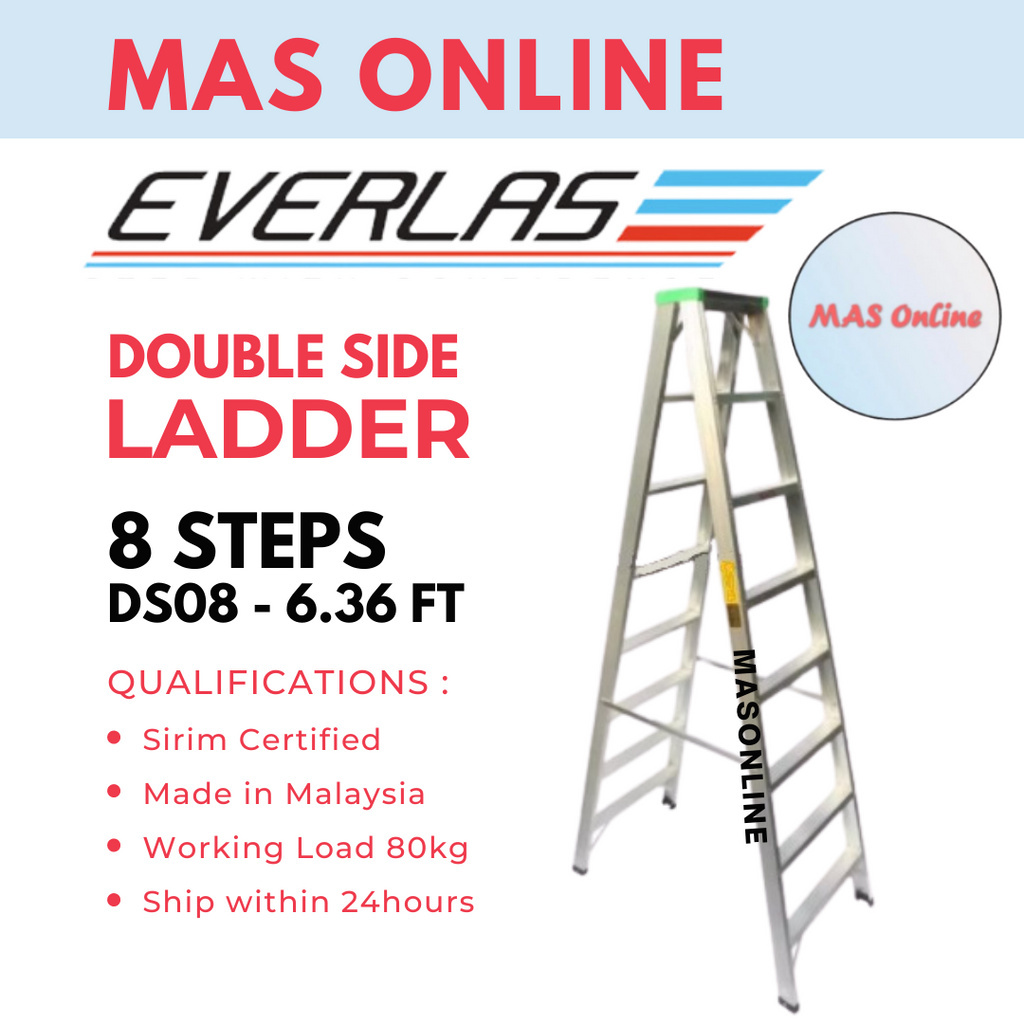 Everlas 8 Steps Double Sided Ladder DS08 Aluminium Step Ladder Tangga Lipat 楼梯 | Shopee Malaysia