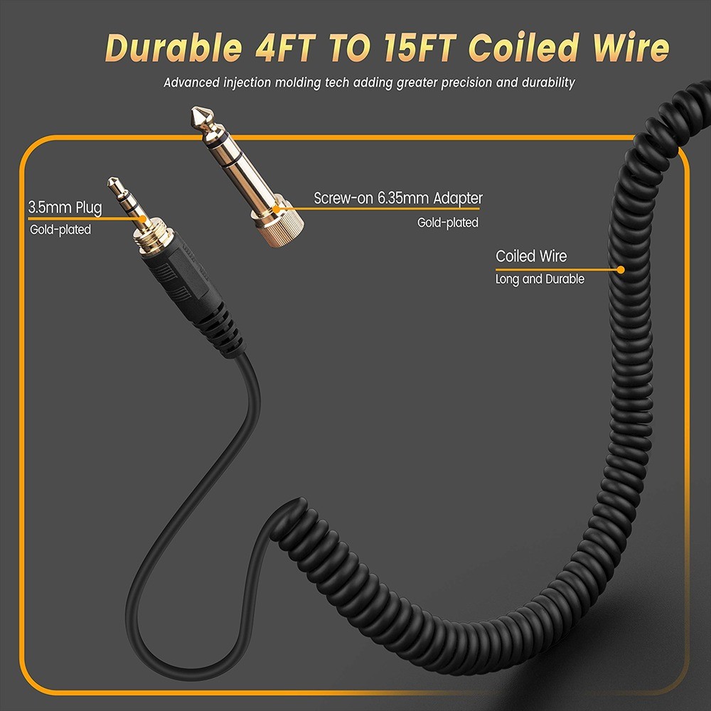 6.35mm Spring Coiled Replacement Cable Extension Cord For Shure Aonic ...