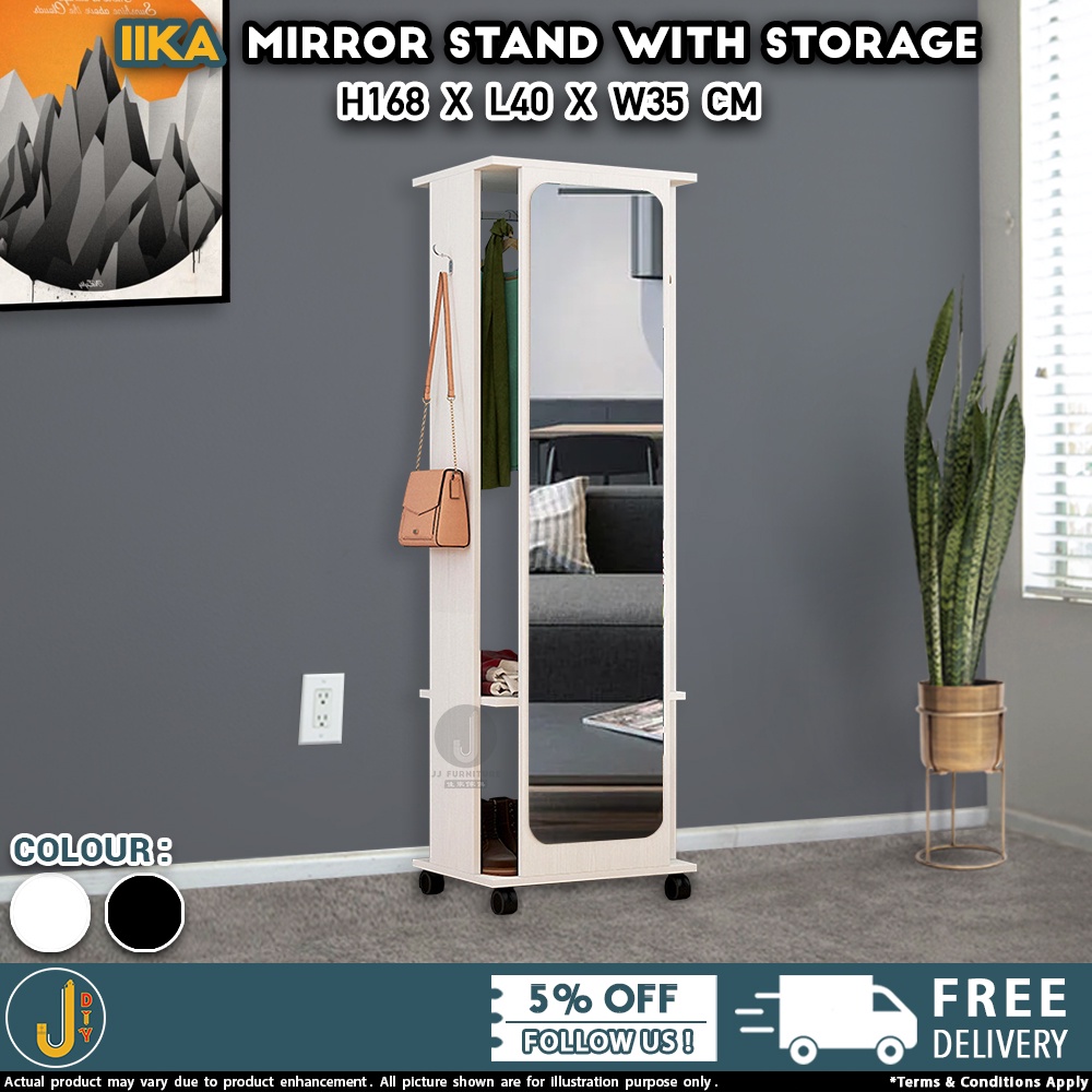 [JJ Furniture] IIKA Storage Shelf with Mirror and Wheel | Cermin ...