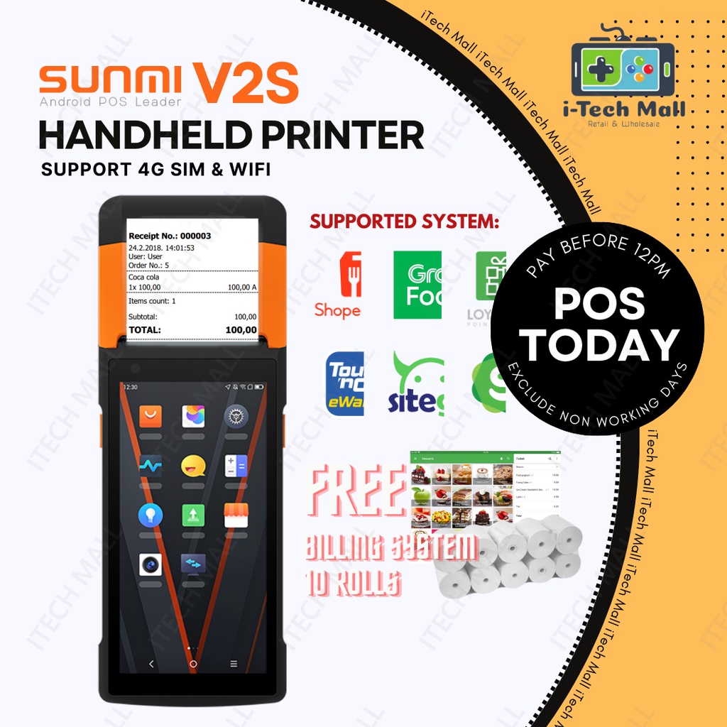 Sunmi V2S Thermal Receipt Printer POS Bluetooth Barcode Printers ...