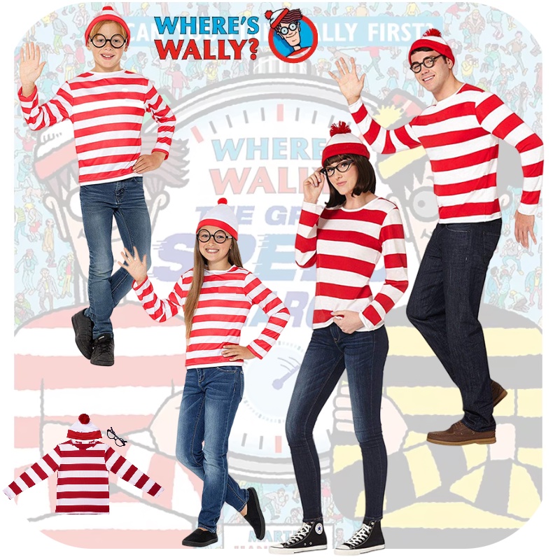 Wheres Wally/Waldo Striped Top Cosplay Costume Parent-Child Halloween ...