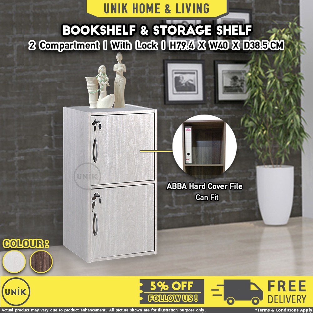 [UNIK] EWIN 2 Compartments Bookshelf with Lockable Door File Cabinet ...