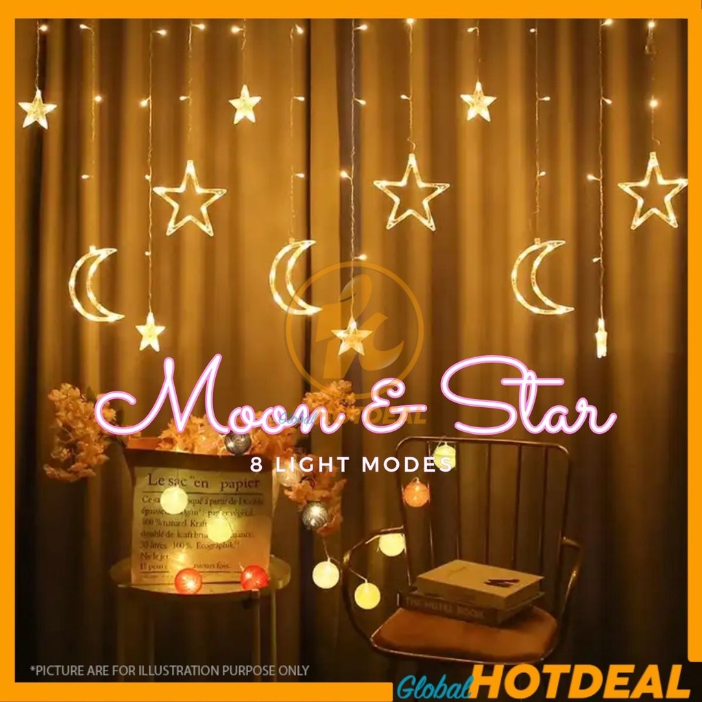 RAYA 2025 Lampu Bulan Bintang Raya Liplap Lampu Raindrop Raya String ...